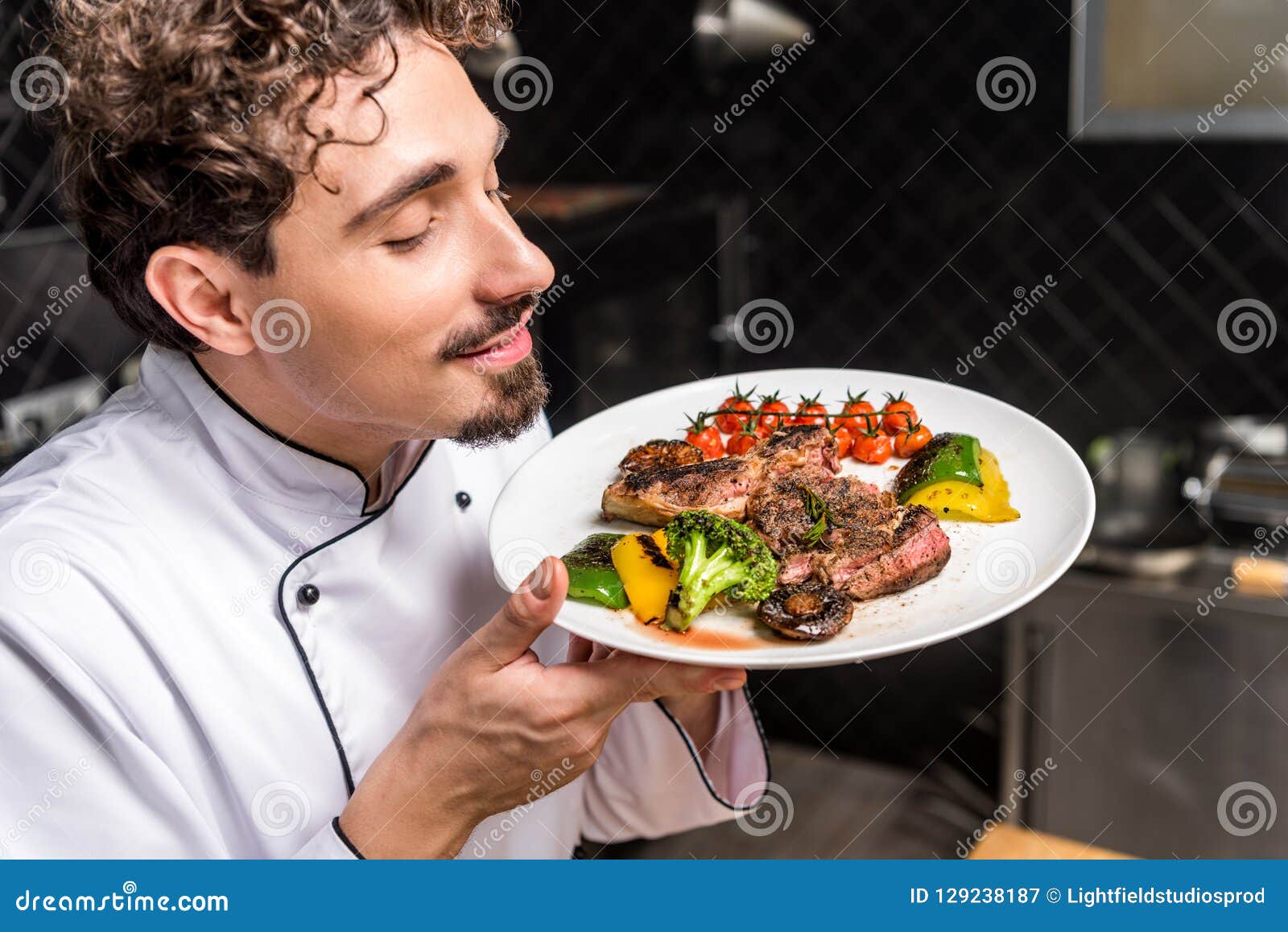 Handsome Chef Sniffing Smell of Stock Image - Image of cookery ...