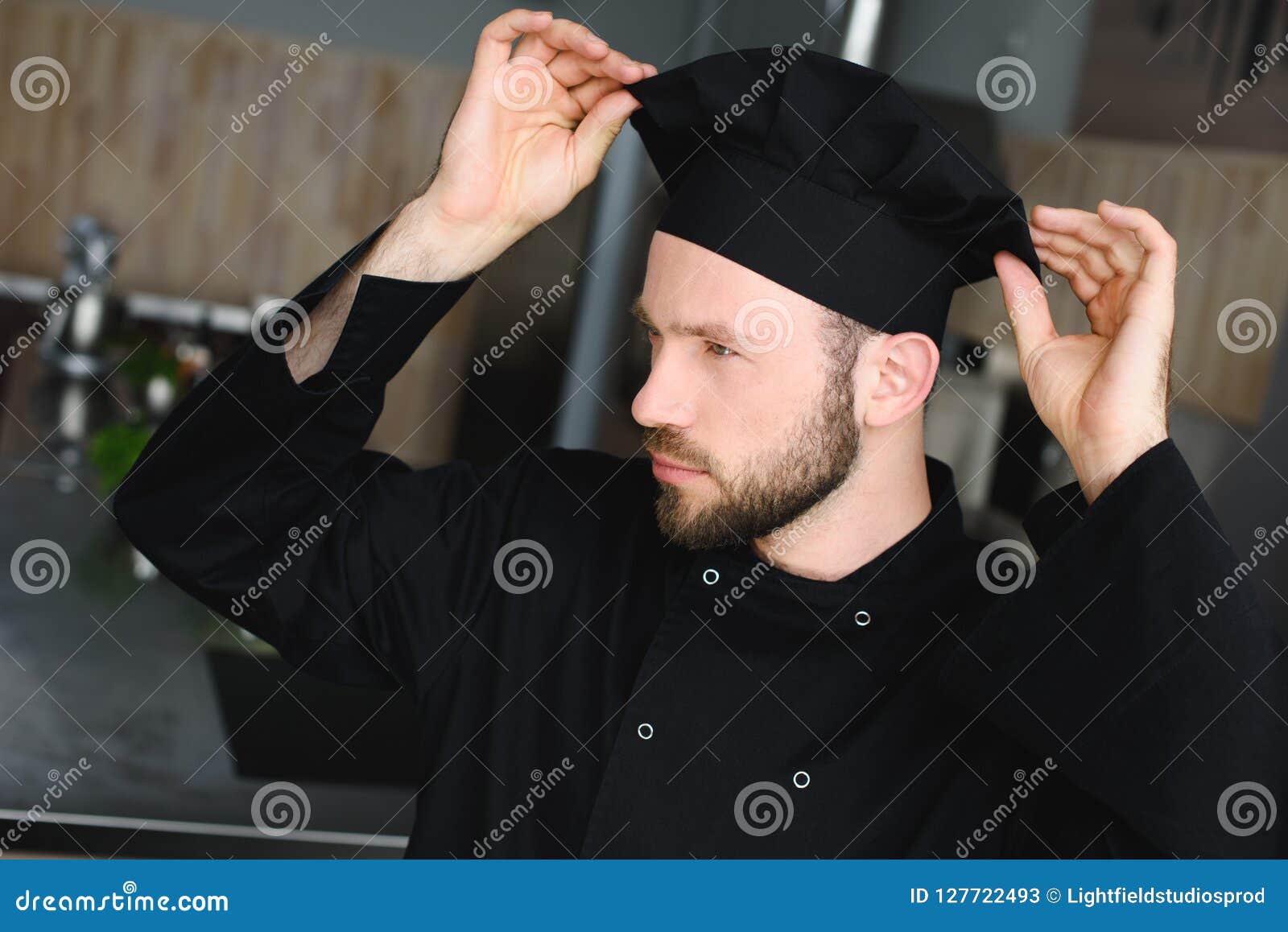 Handsome chef wearing hat stock image. Image of cook - 127722493