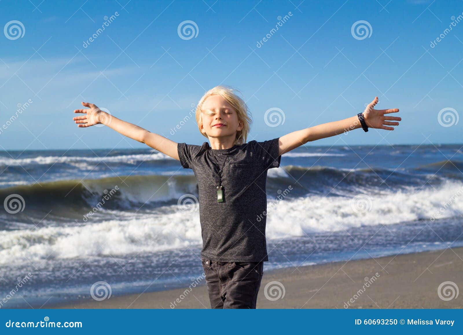 Handsome Child with Arms Outstretched Freedom Concept Stock Photo ...