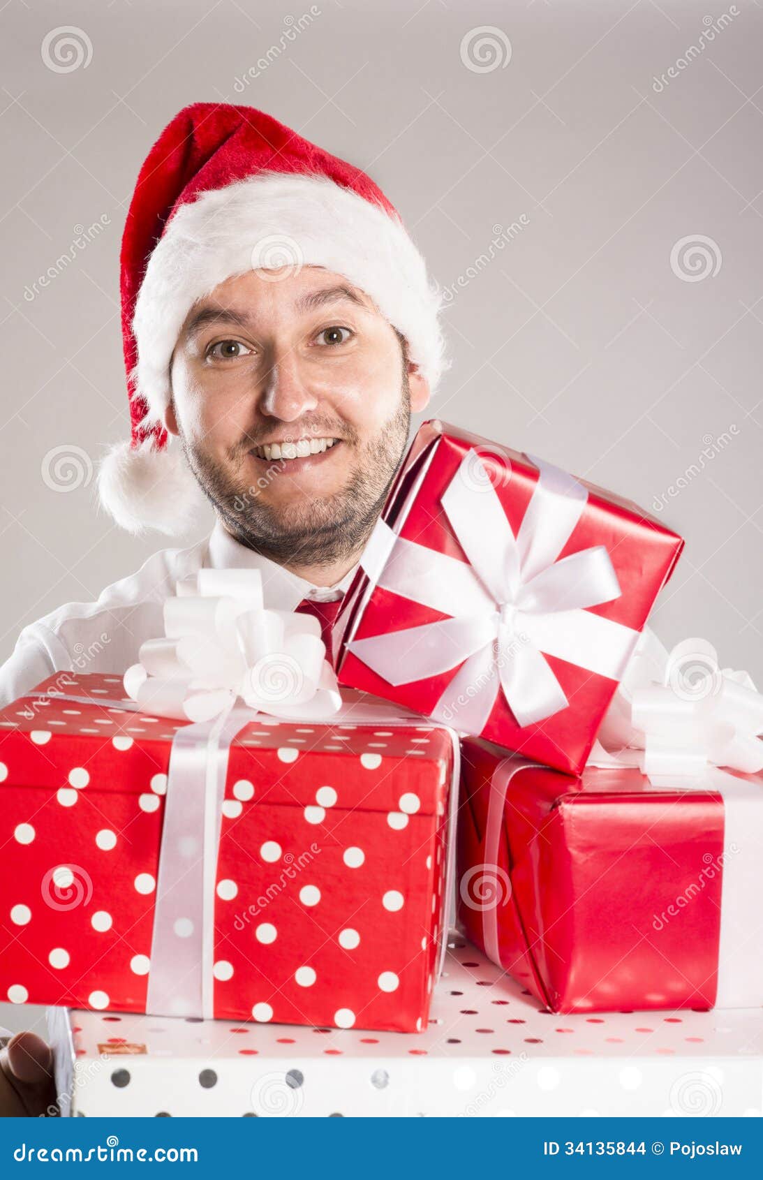 Handsome christmas man stock photo. Image of ribbon, male - 34135844