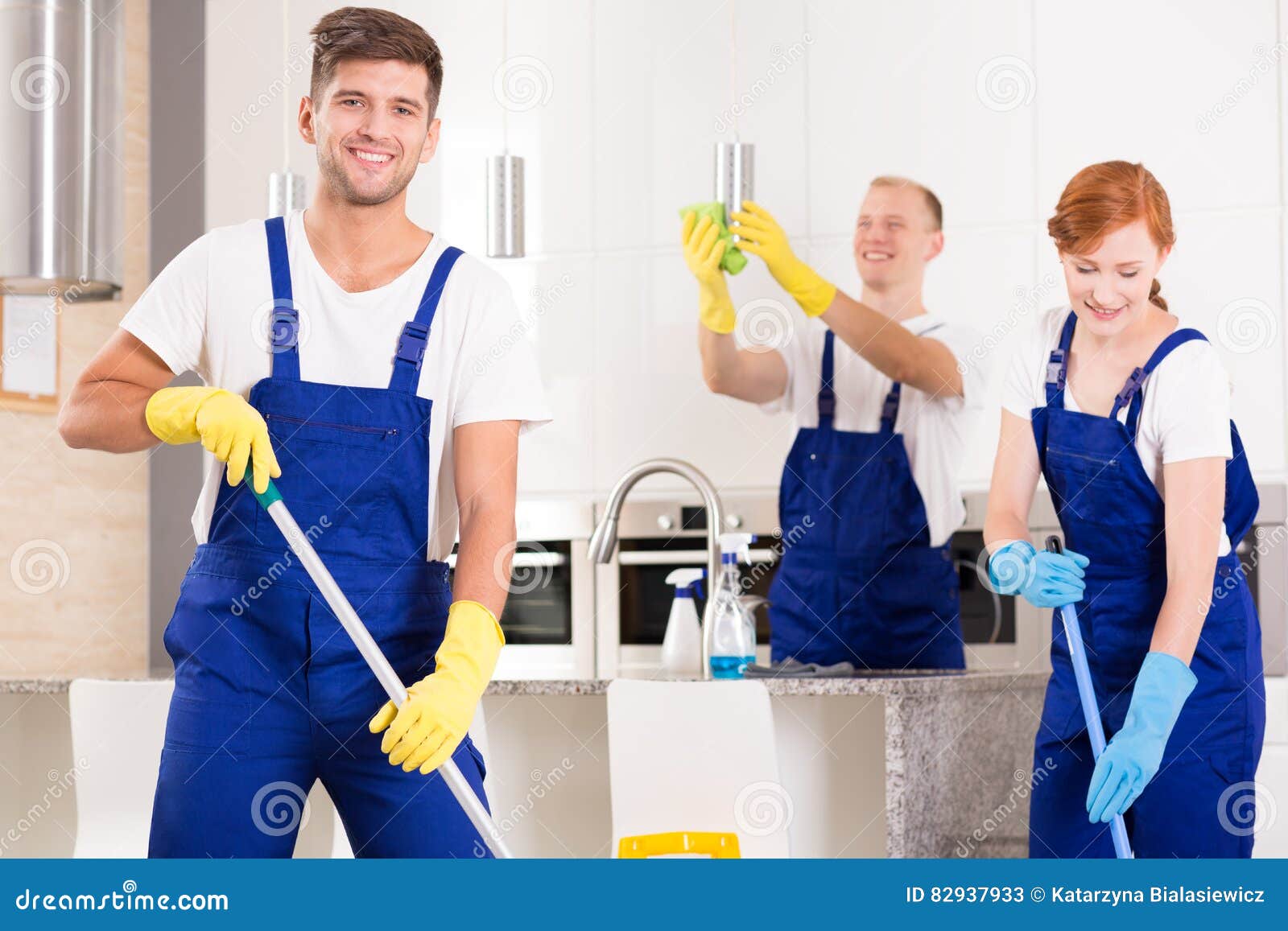 Handsome Cleaner with Friends Stock Image - Image of floor, friend ...