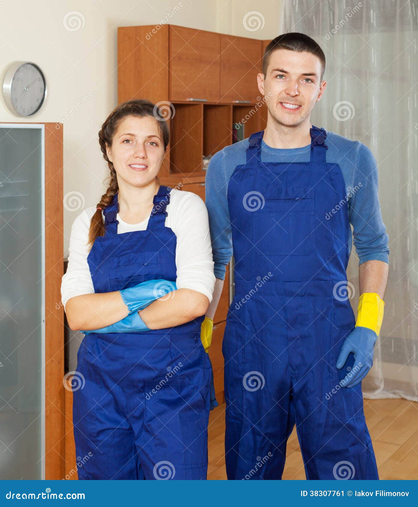 Handsome Cleaners Team Cleaning Floor Stock Image - Image of employee ...