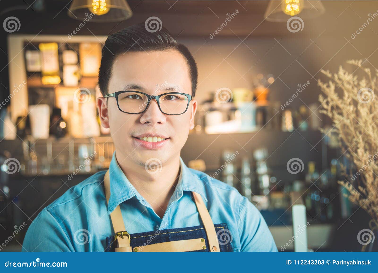 Handsome Coffee Shop Owner Smiling in His Shop Stock Image - Image of ...