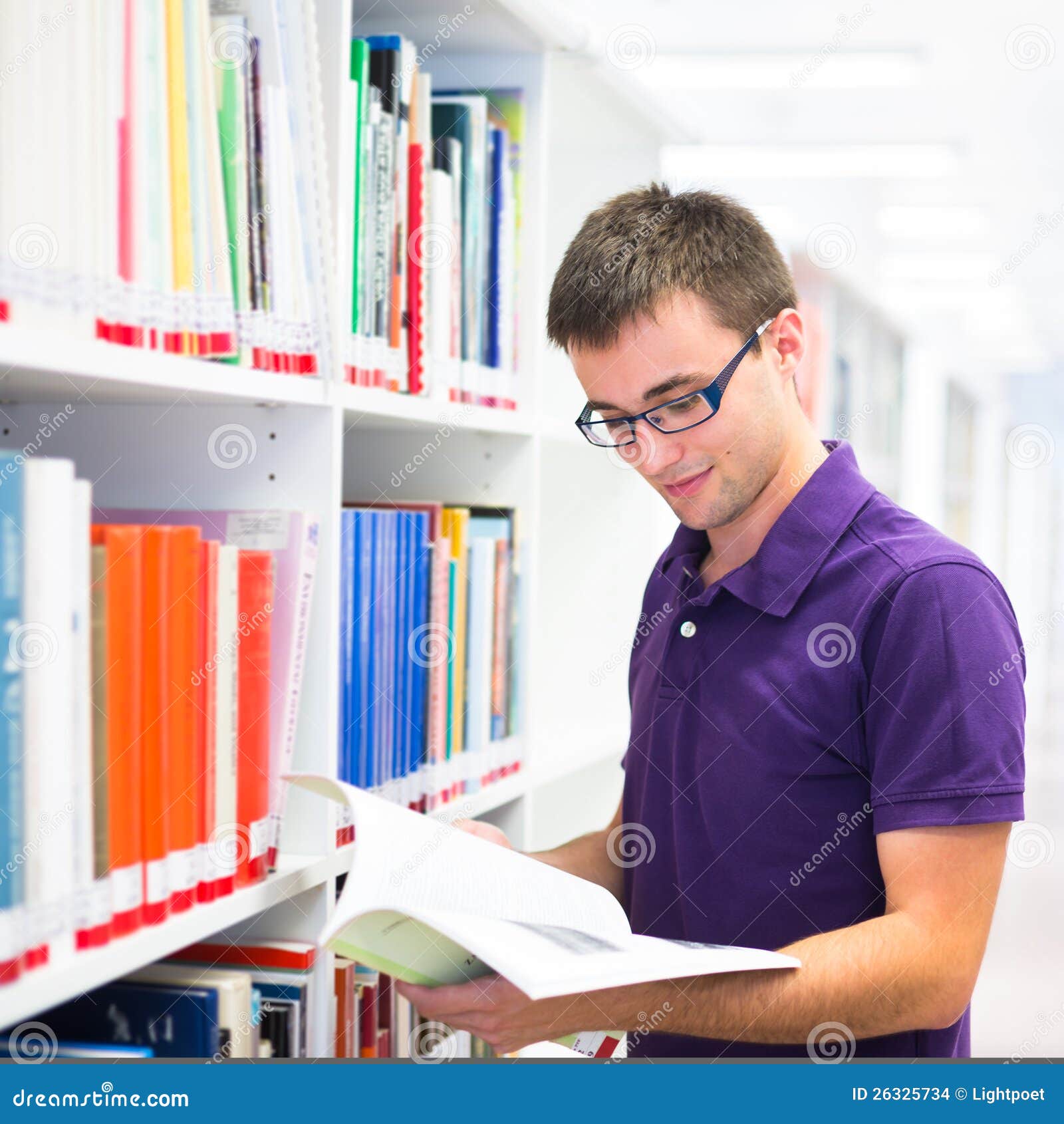 Handsome College Student in Library Stock Photo - Image of person ...
