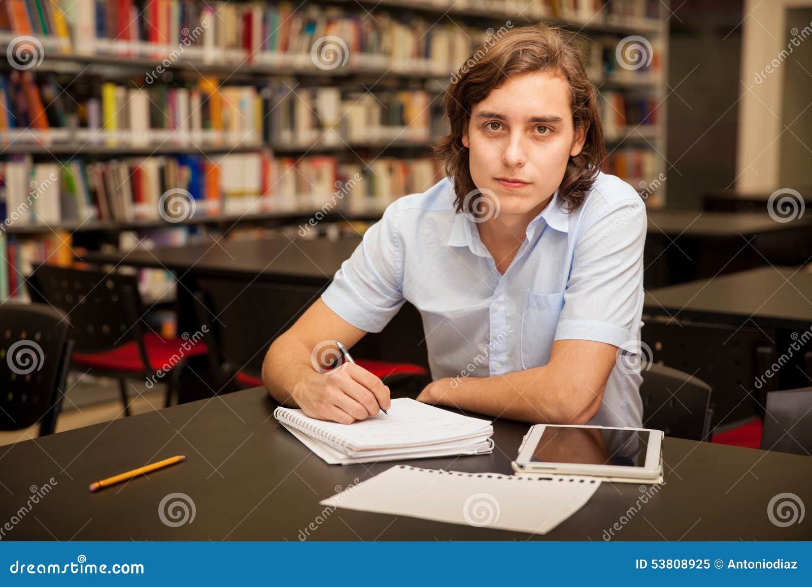 Handsome College Student Working Stock Image - Image of latin, notebook ...