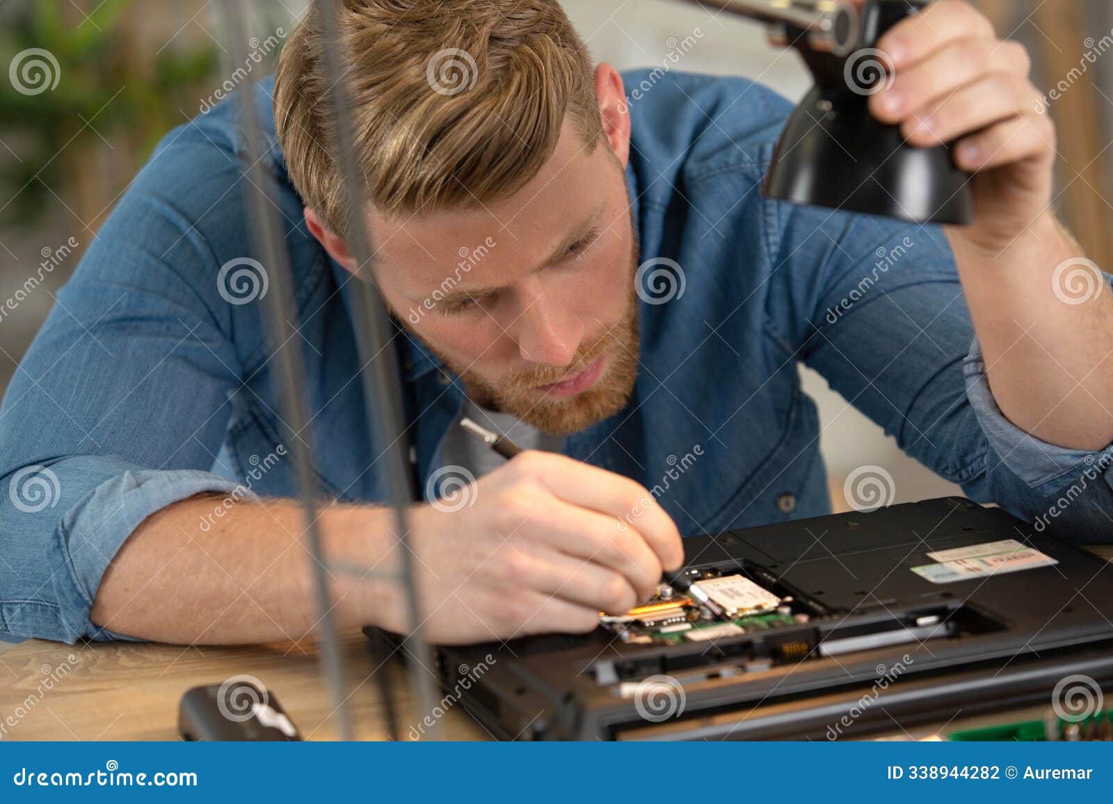 Handsome Computer Technician Dismantling Laptop Stock Photo - Image of ...