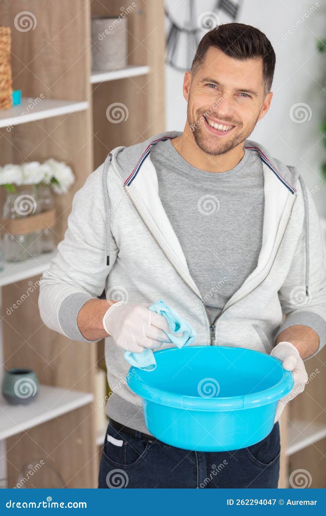 Handsome Concentrated Man Cleaning Flat Stock Image - Image of truthful ...