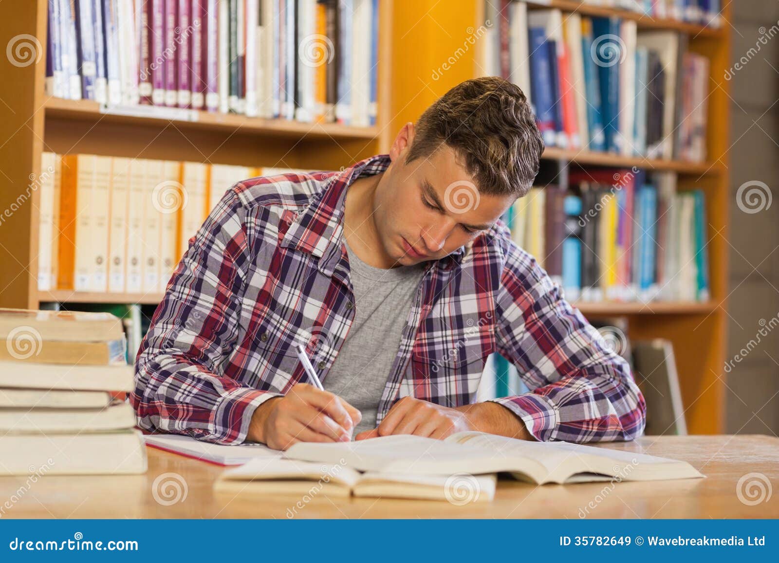 Handsome Concentrated Student Studying His Books Stock Image - Image of ...