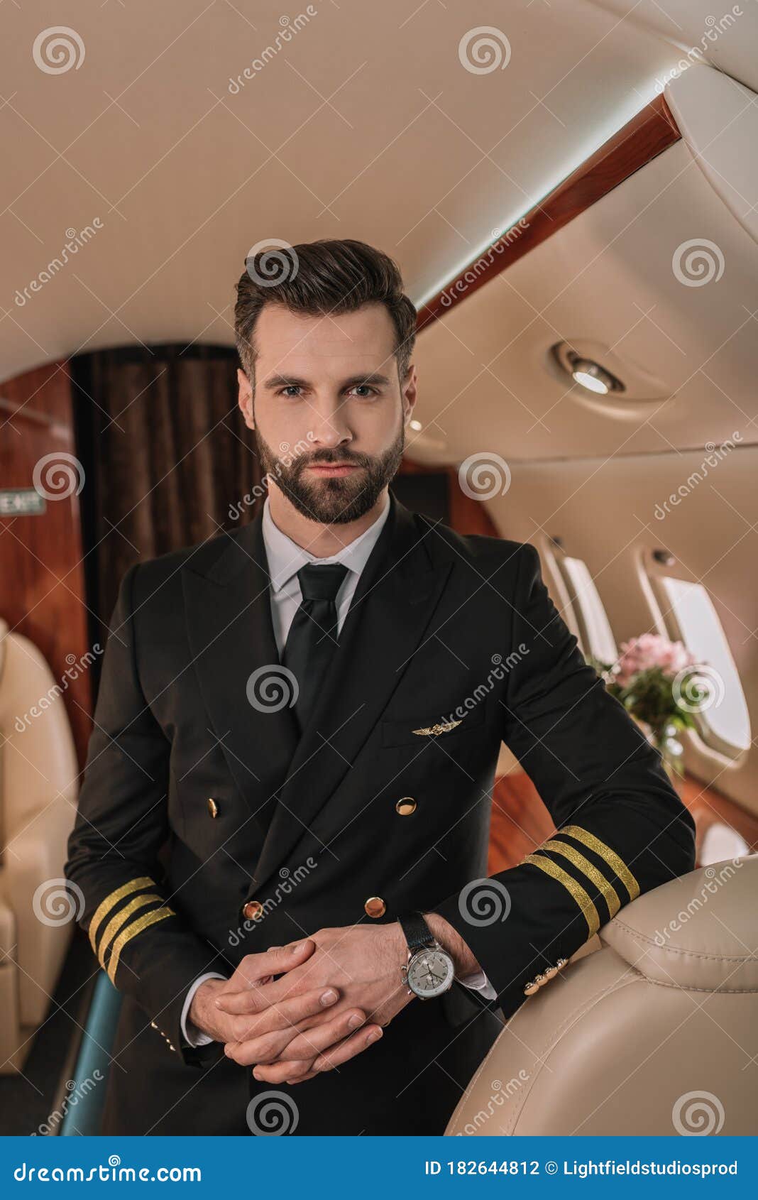 Confident Pilot Looking at Camera while Standing in Plane Stock Photo ...