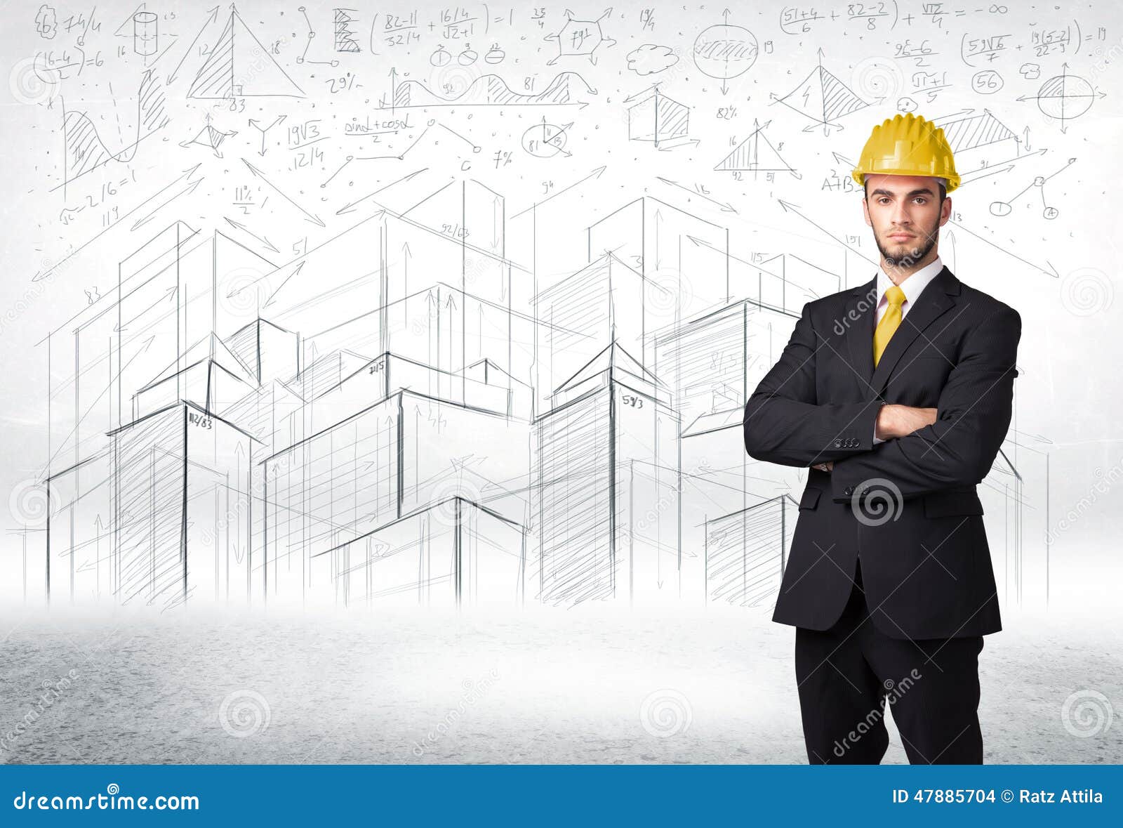 Handsome Construction Specialist with City Drawing in Background Stock ...