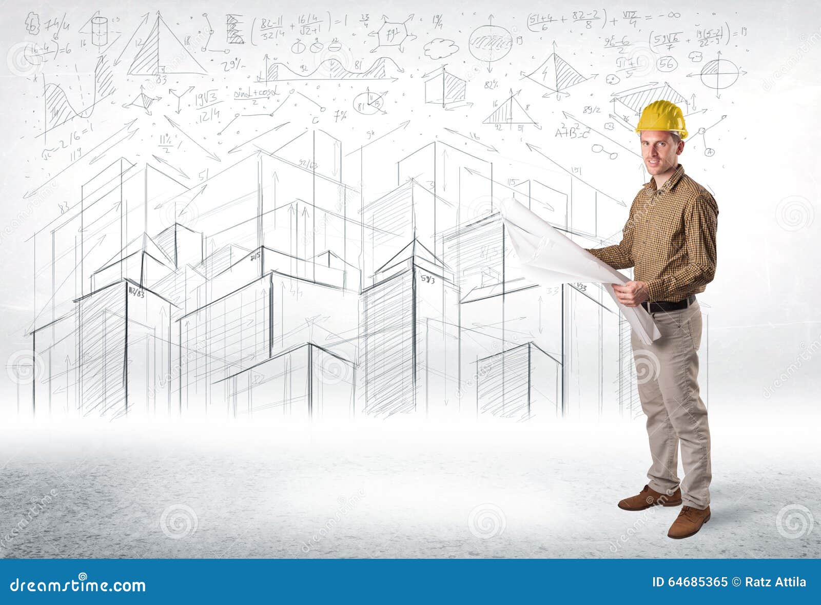 Handsome Construction Specialist with City Drawing in Background Stock ...