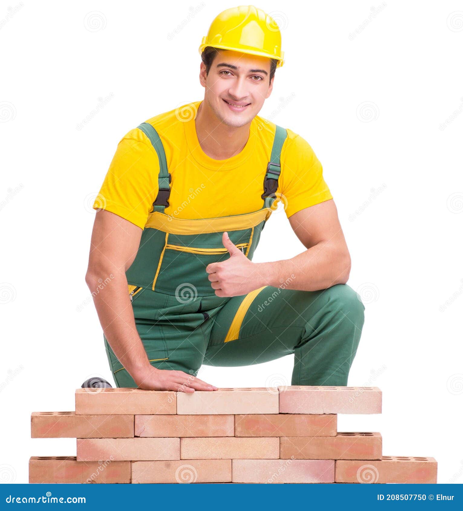The Handsome Construction Worker Building Brick Wall Stock Photo ...