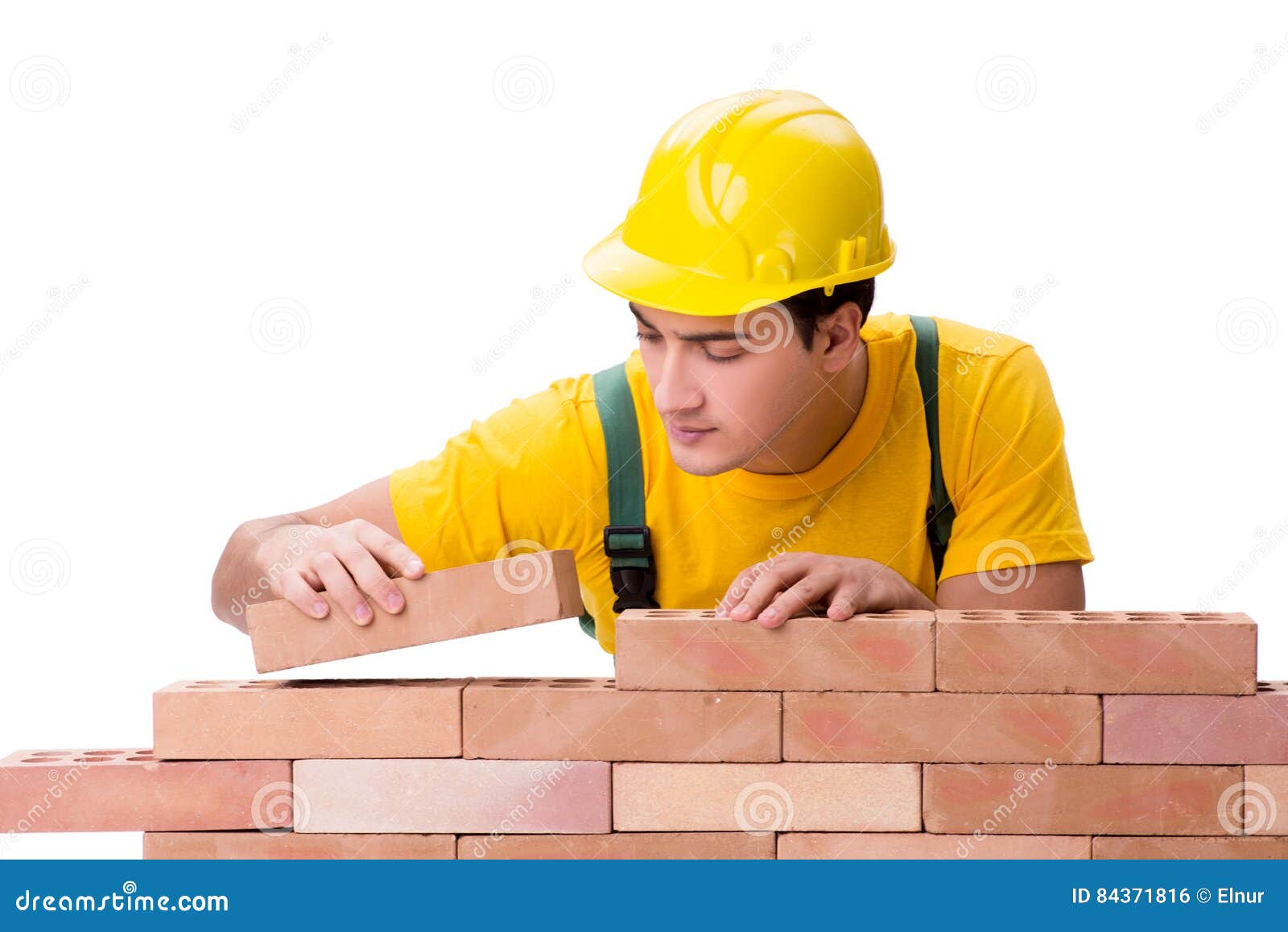 The Handsome Construction Worker Building Brick Wall Stock Photo ...