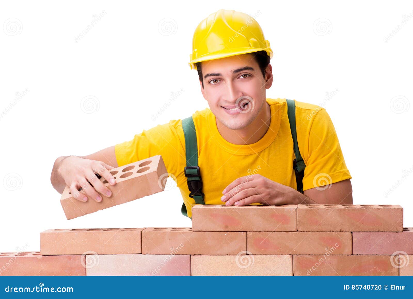 The Handsome Construction Worker Building Brick Wall Stock Photo ...