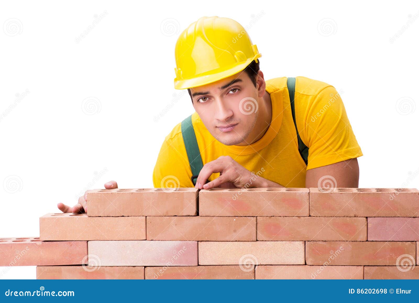 The Handsome Construction Worker Building Brick Wall Stock Photo ...