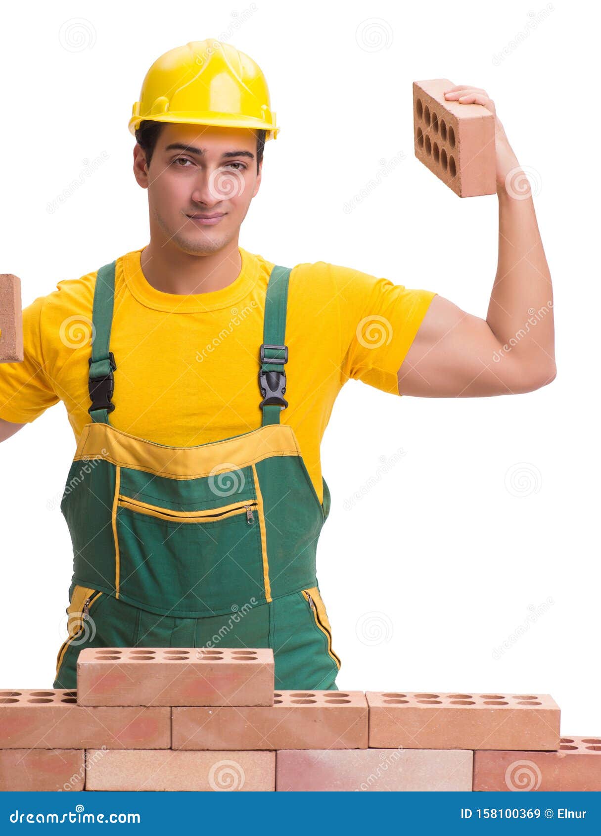 The Handsome Construction Worker Building Brick Wall Stock Image ...