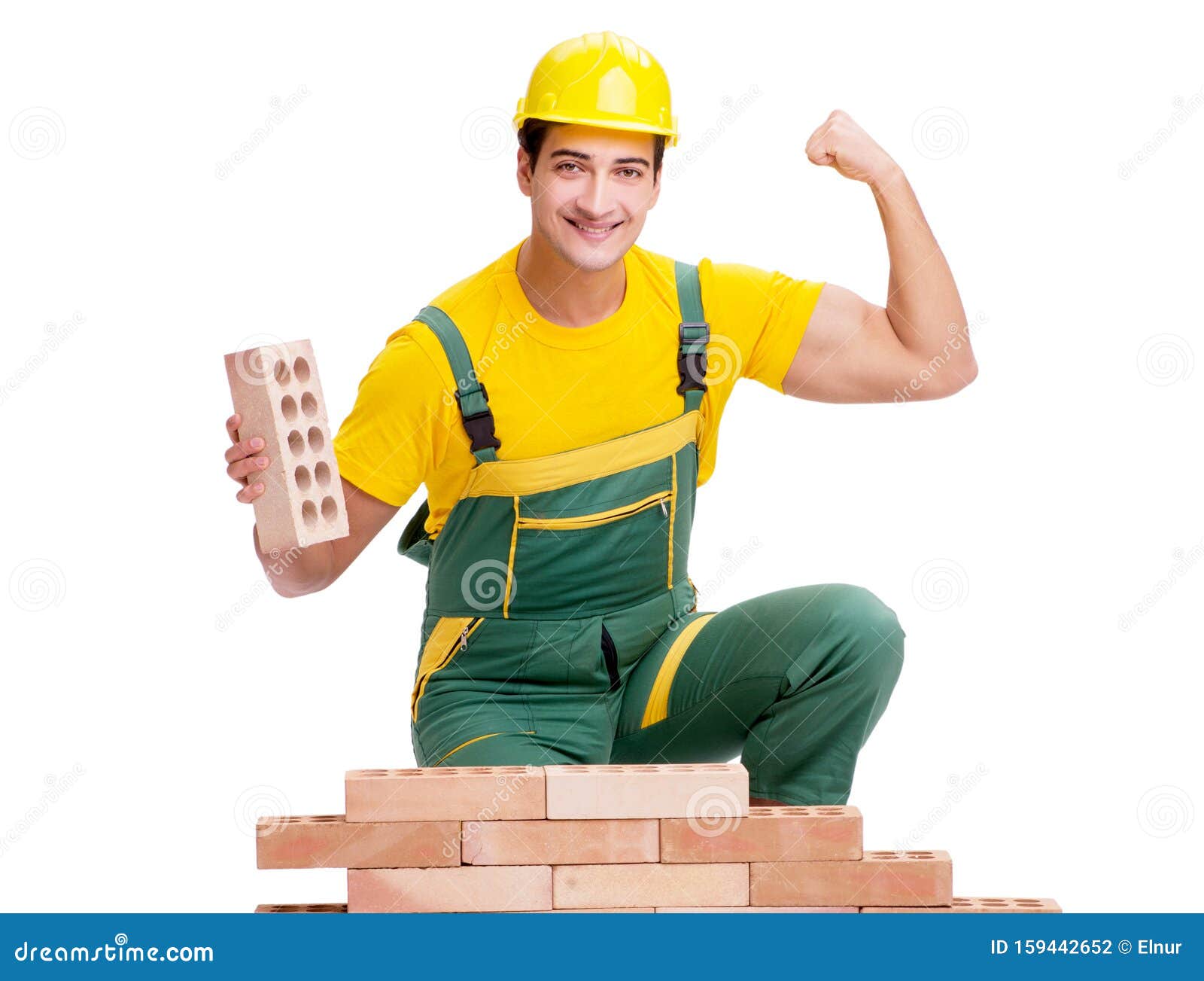 The Handsome Construction Worker Building Brick Wall Stock Photo ...