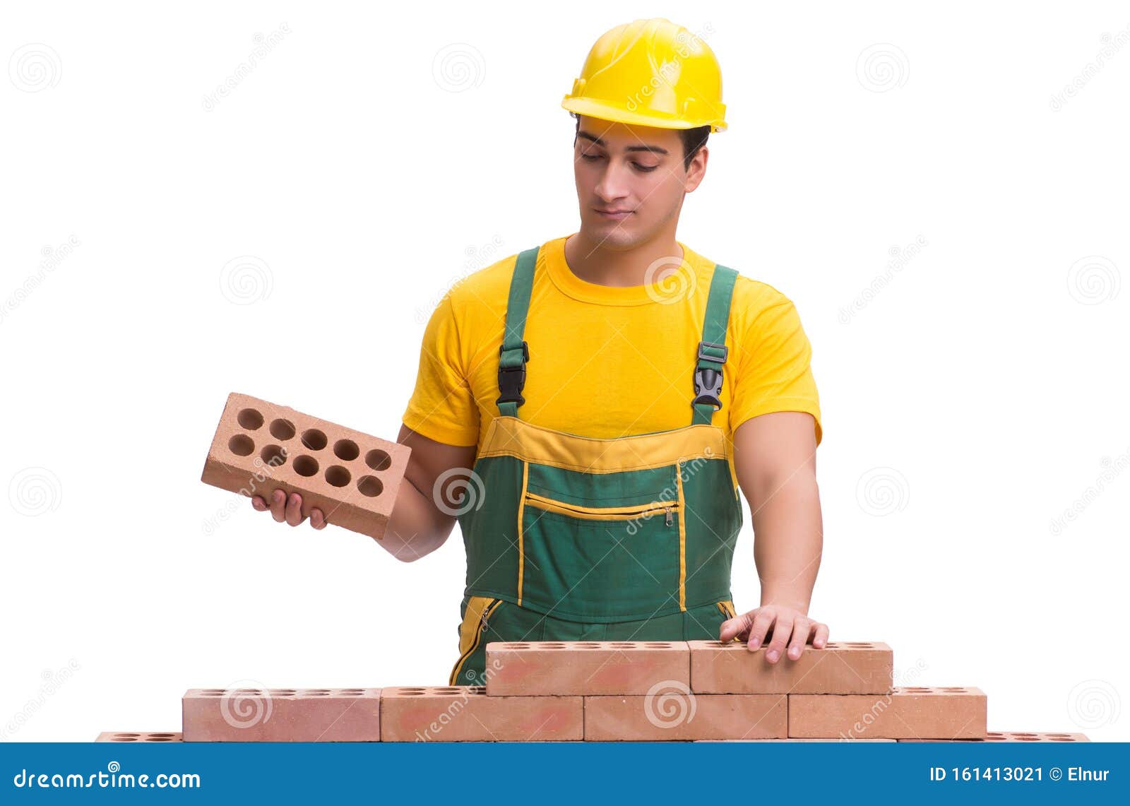 The Handsome Construction Worker Building Brick Wall Stock Image ...