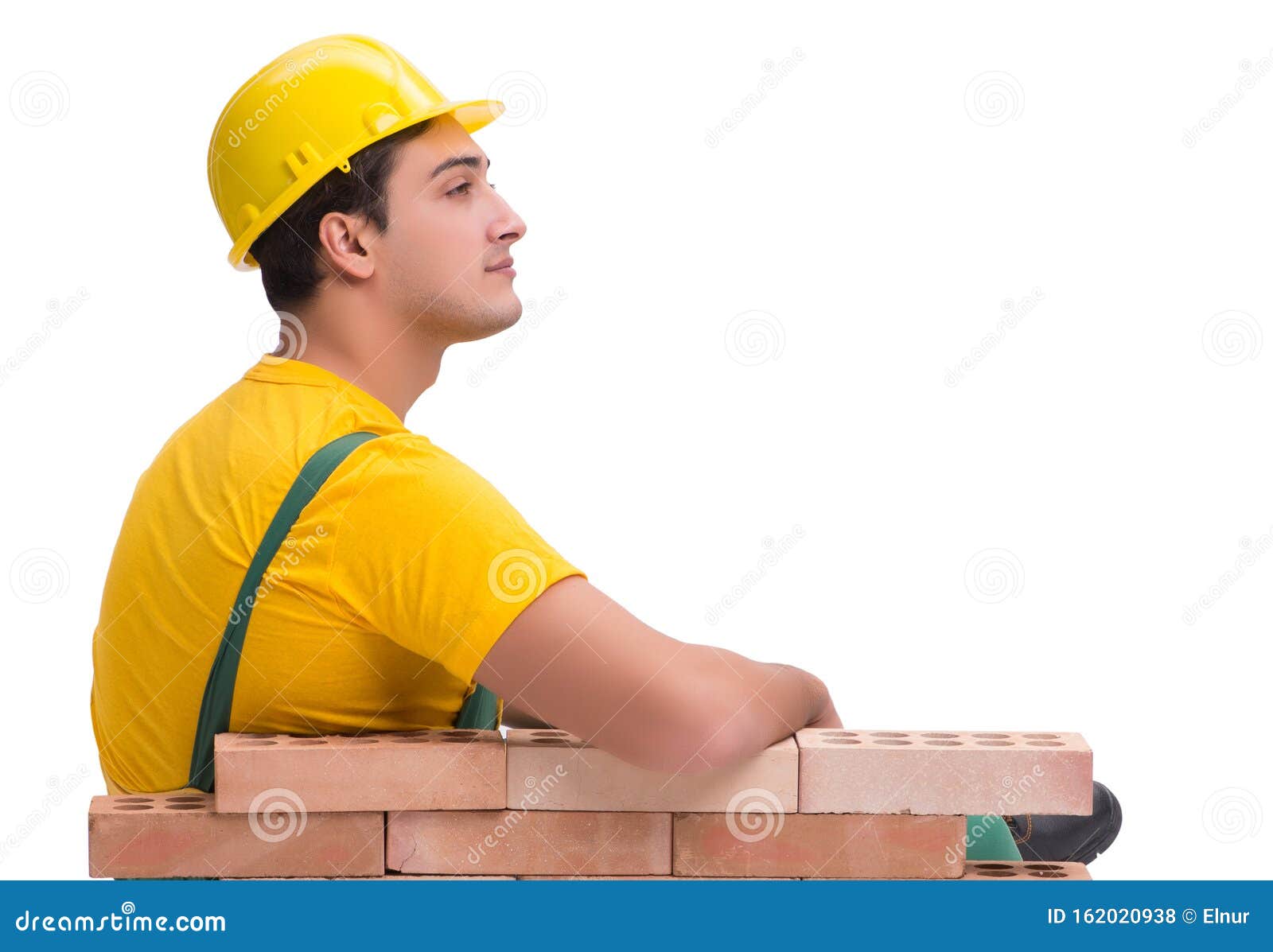 The Handsome Construction Worker Building Brick Wall Stock Photo ...