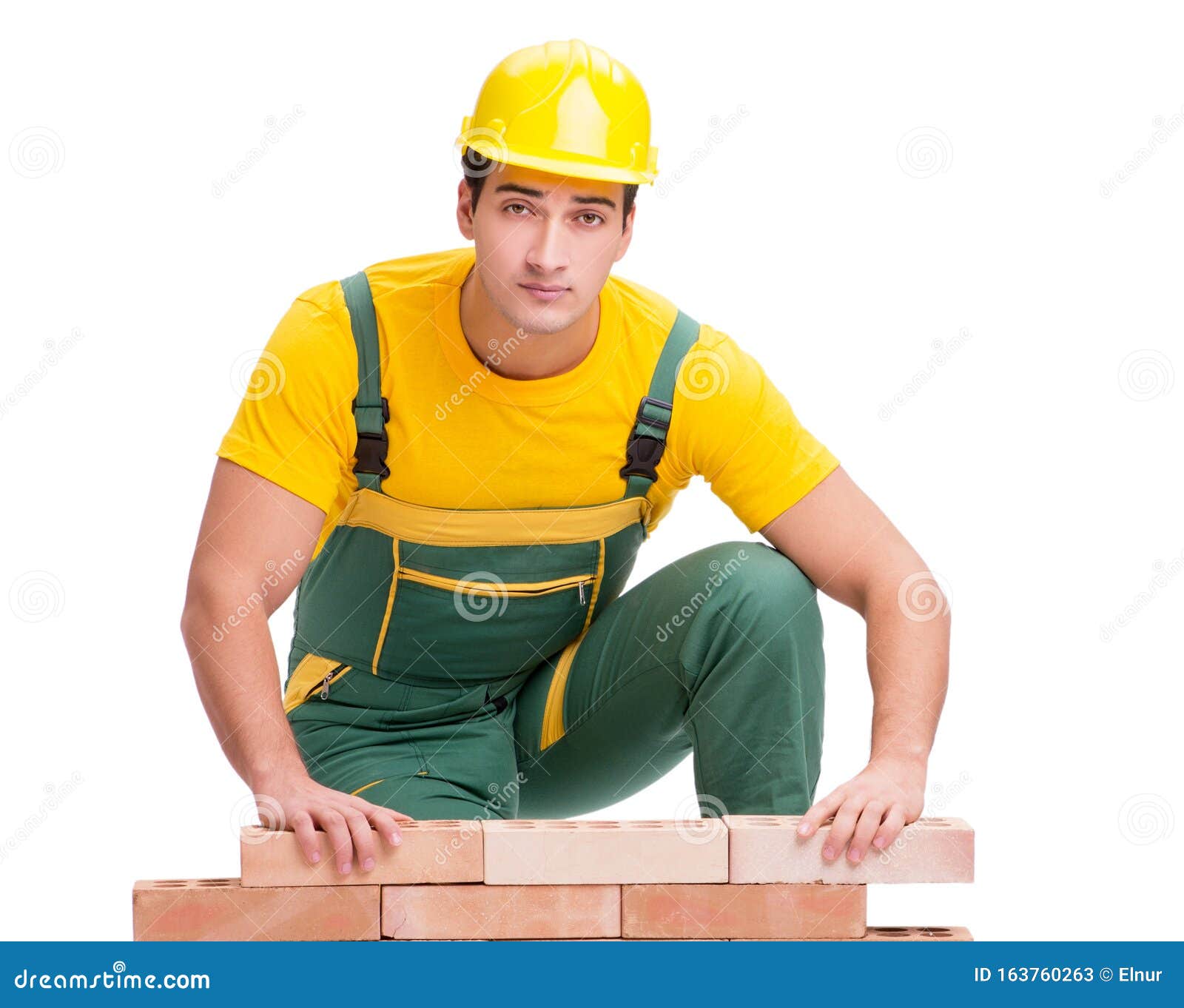 The Handsome Construction Worker Building Brick Wall Stock Image ...