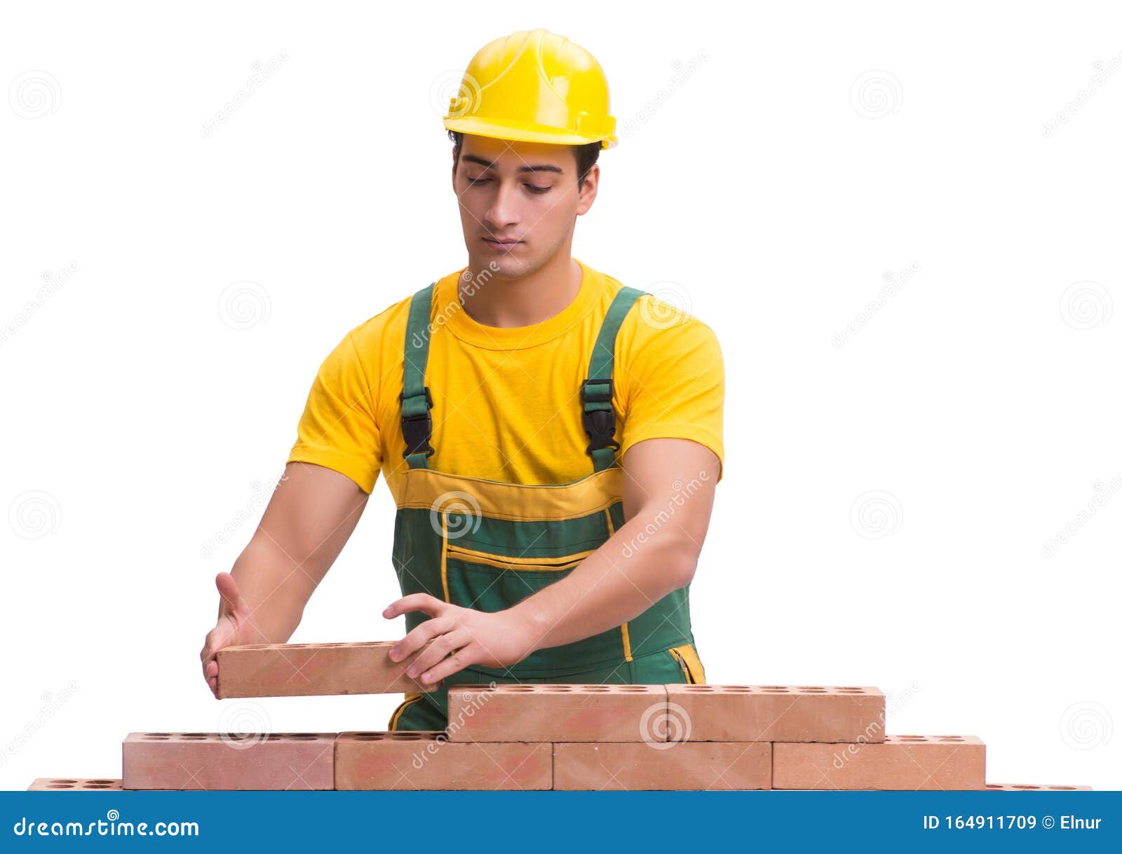 The Handsome Construction Worker Building Brick Wall Stock Image ...