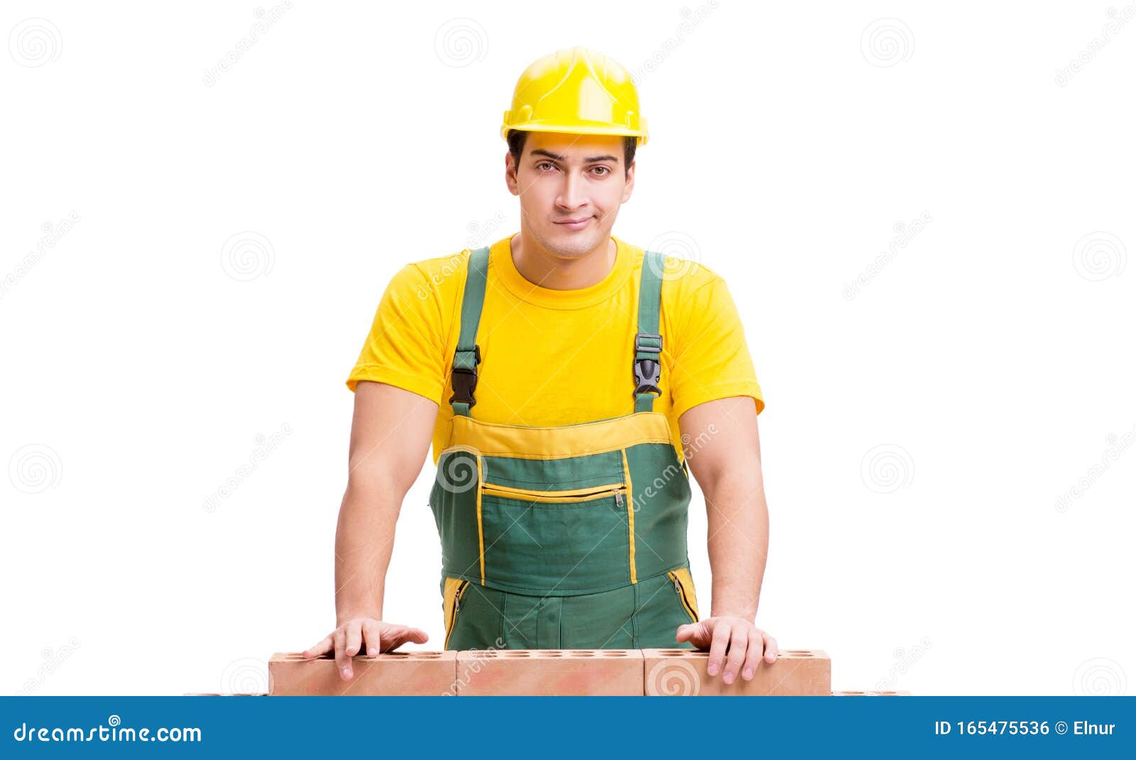 The Handsome Construction Worker Building Brick Wall Stock Photo ...