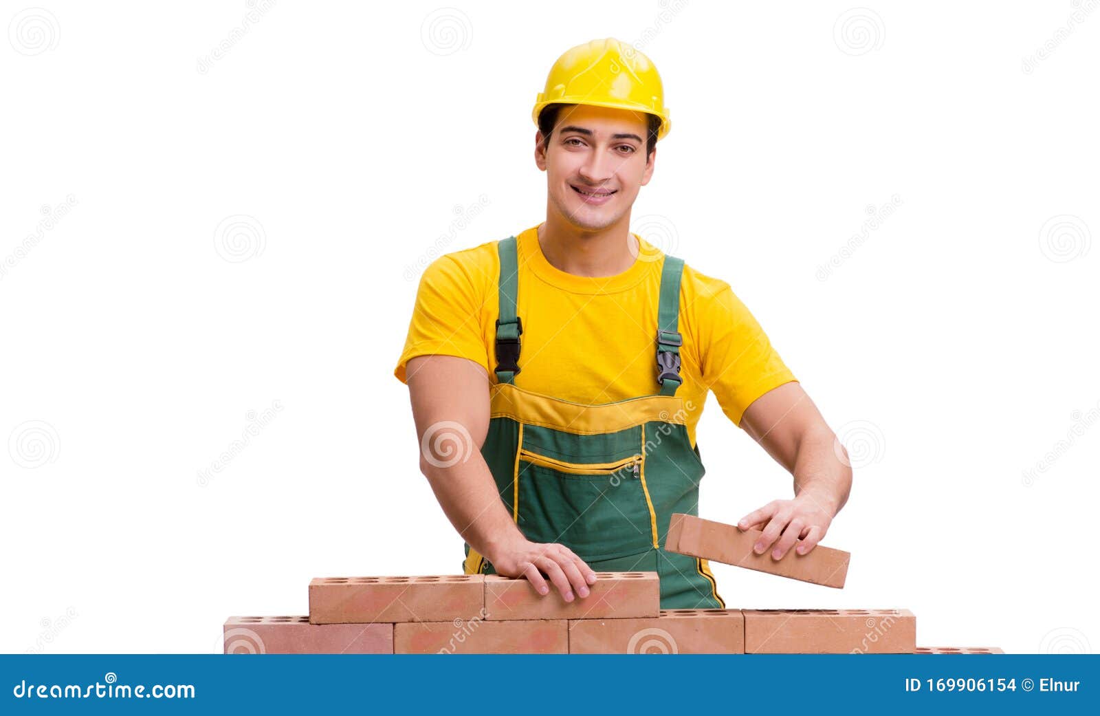 The Handsome Construction Worker Building Brick Wall Stock Photo ...