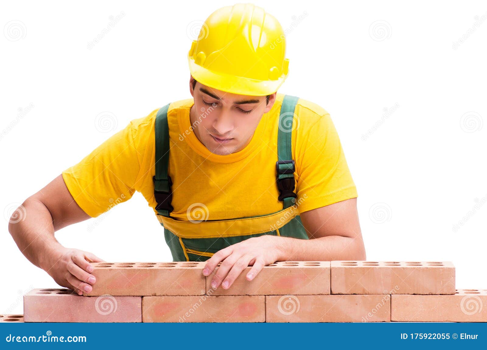 Handsome Construction Worker Building Brick Wall Stock Image - Image of ...