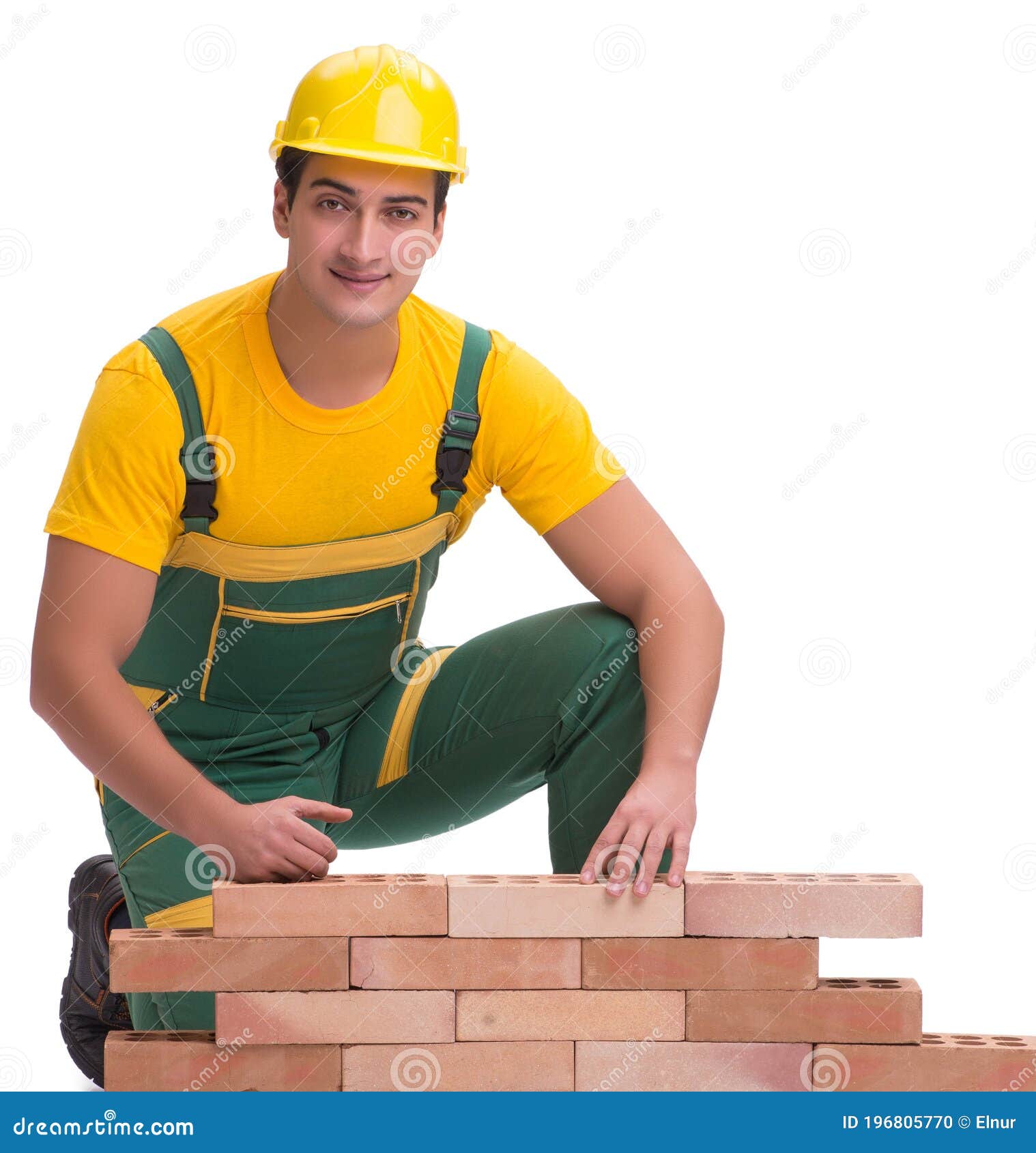 The Handsome Construction Worker Building Brick Wall Stock Photo ...