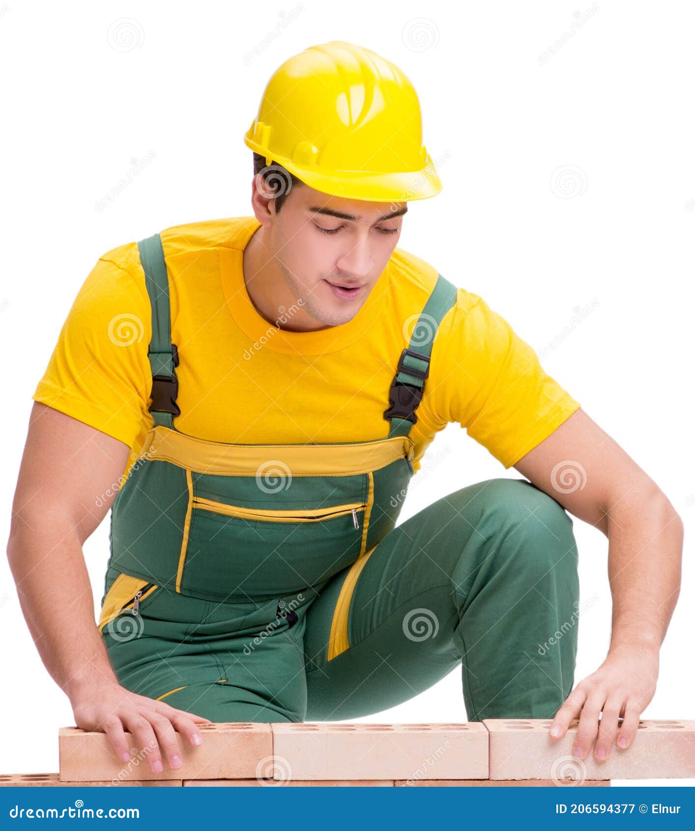 The Handsome Construction Worker Building Brick Wall Stock Image ...