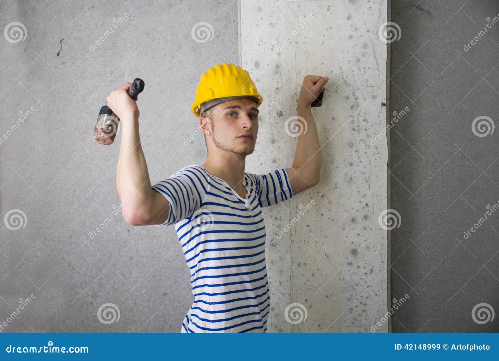 Handsome Construction Worker with Hard Hat and Hammer Stock Image ...