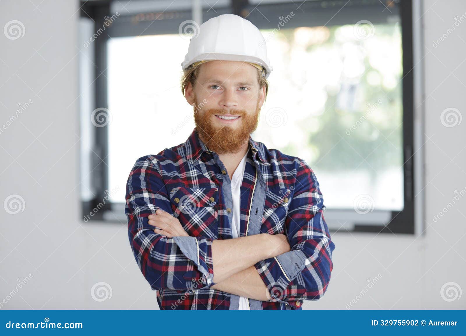 Handsome Construction Worker Portrait Indoors Stock Photo - Image of ...