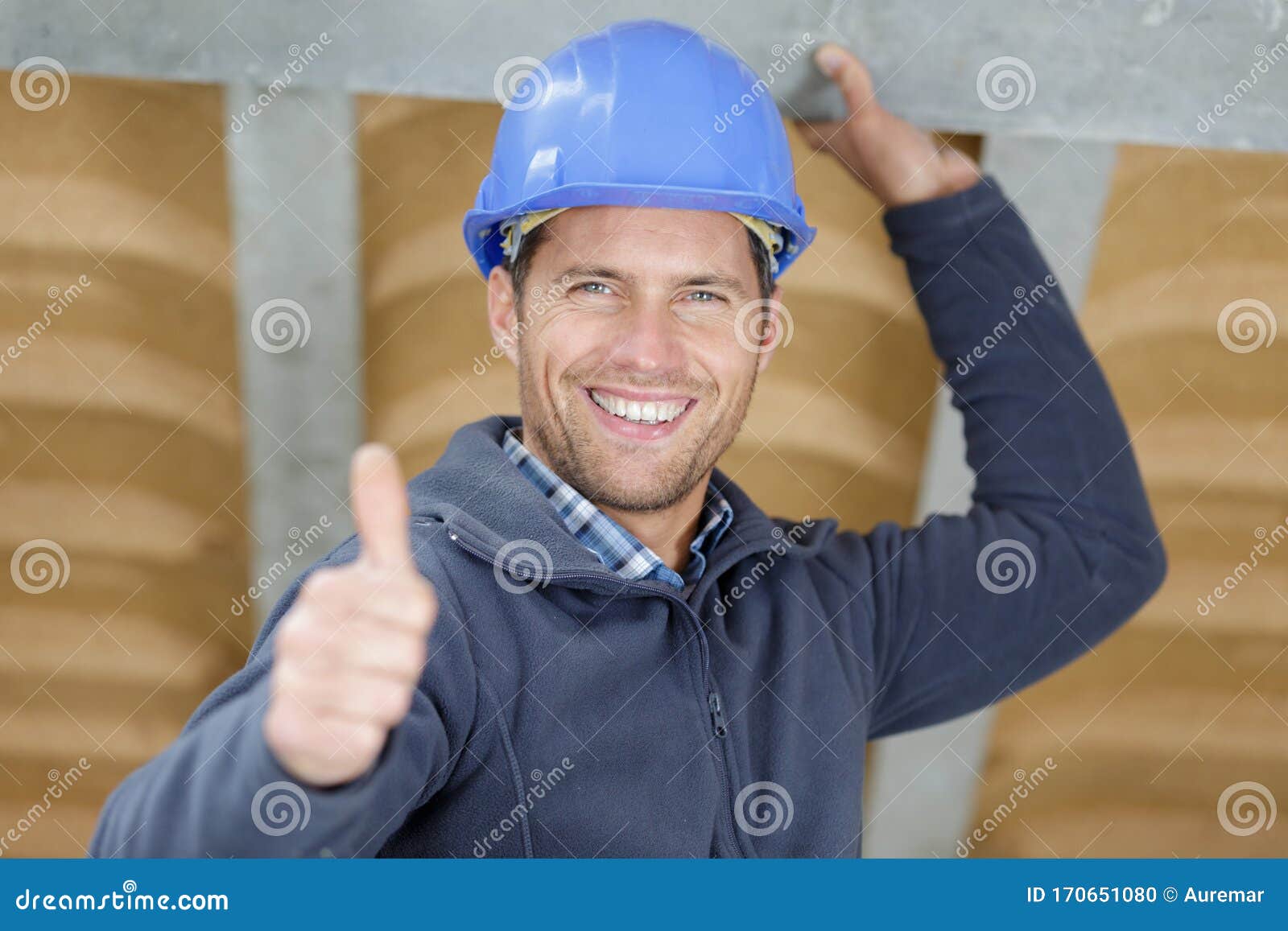 Handsome Construction Worker Showing Thumbs Up Stock Photo - Image of ...