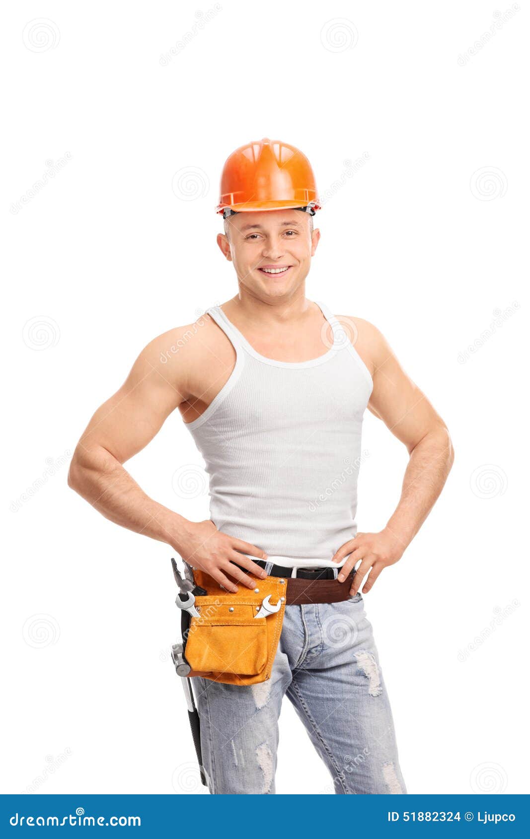 Handsome Construction Worker with a Tool Belt Stock Photo - Image of ...