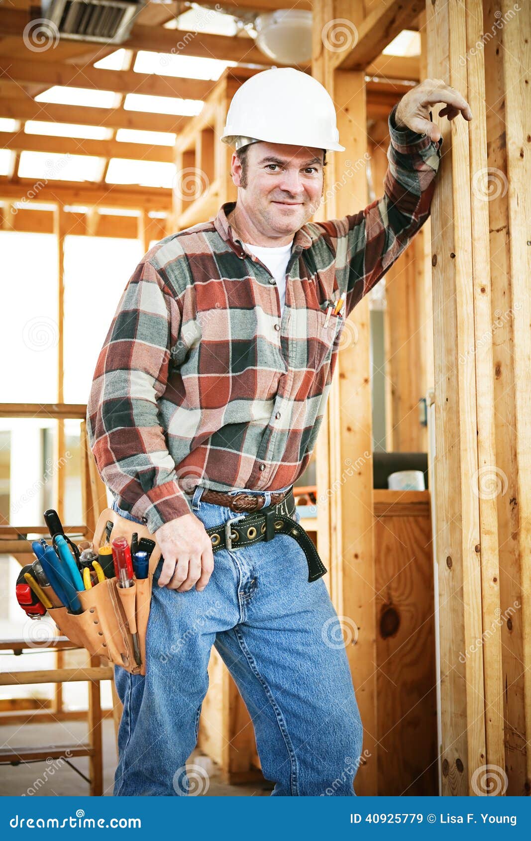 Handsome Construction Worker Stock Image - Image of beam, hardhat: 40925779
