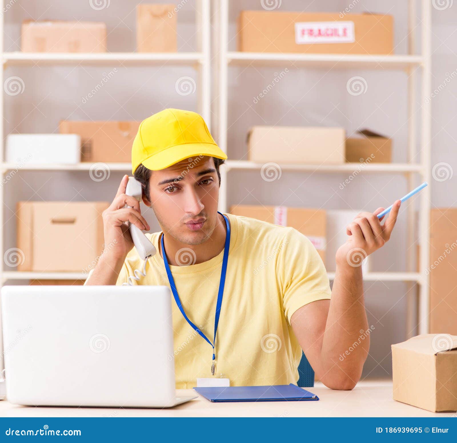 Handsome Contractor Working in Box Delivery Relocation Service Stock ...