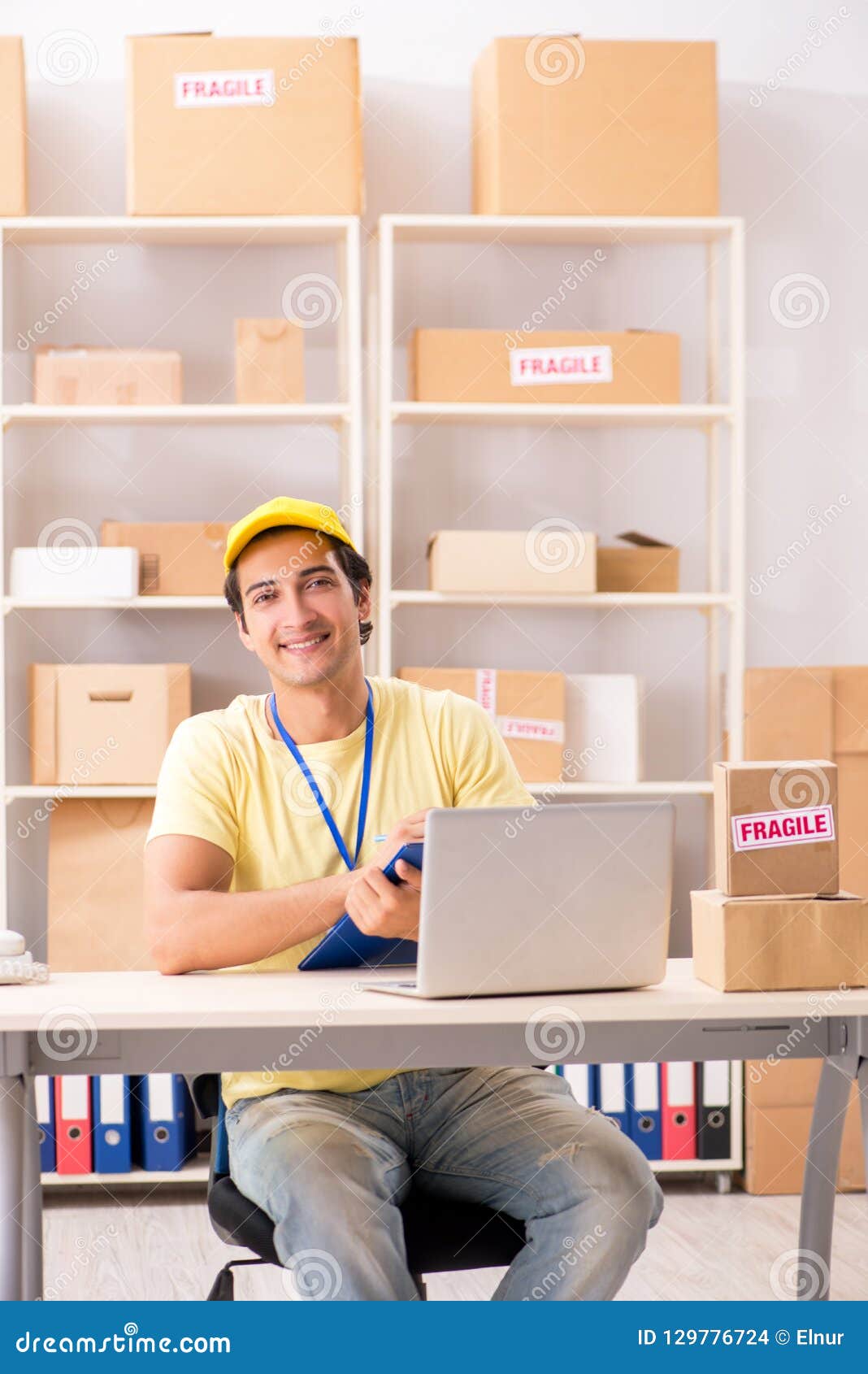 The Handsome Contractor Working in Box Delivery Relocation Service ...