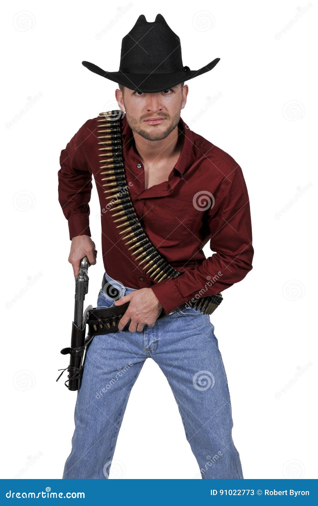 Cowboy Shooter In Cowboy Hat. Serious Man With Wild West Guns, Retro ...