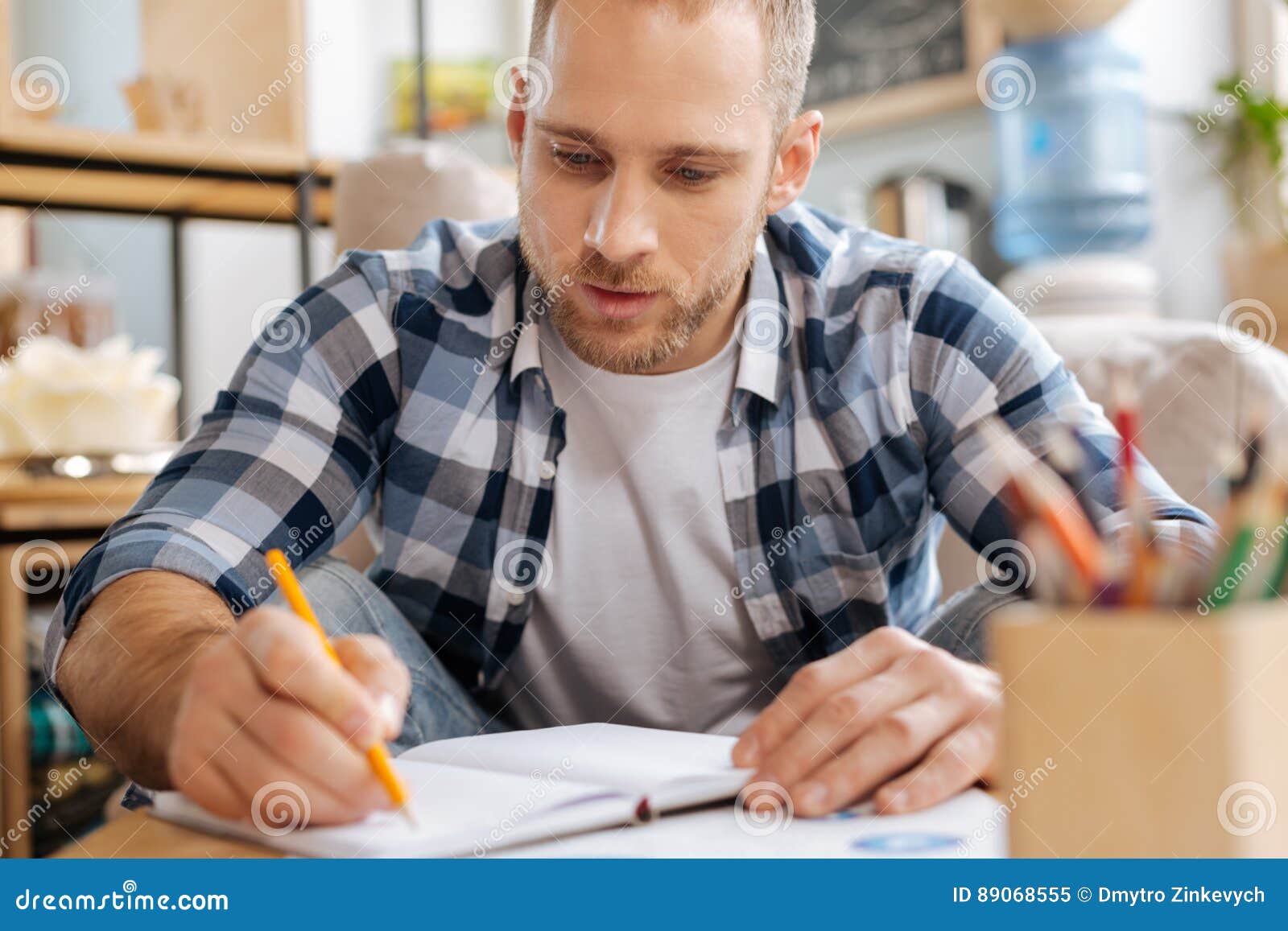 Handsome Creative Man Taking Notes Stock Image - Image of focused ...