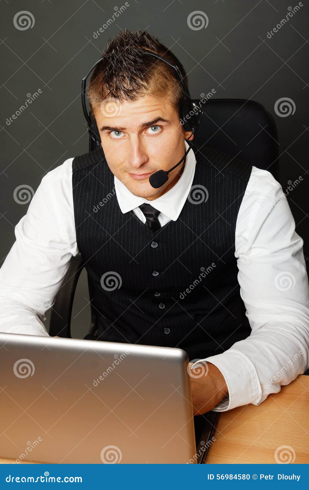 Handsome customer operator stock photo. Image of suit - 56984580