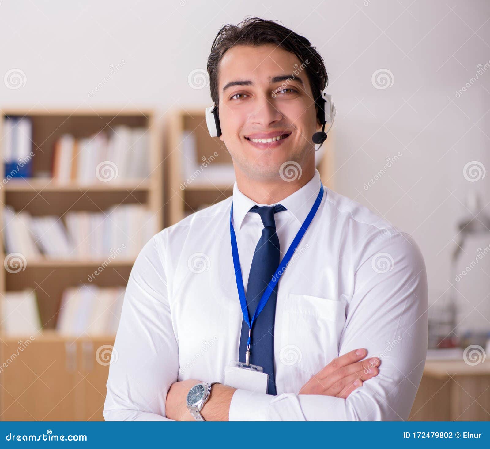 Handsome Customer Service Clerk with Headset Stock Photo - Image of ...