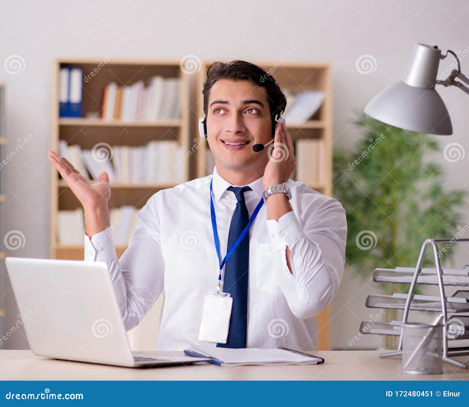 Handsome Customer Service Clerk with Headset Stock Image - Image of ...