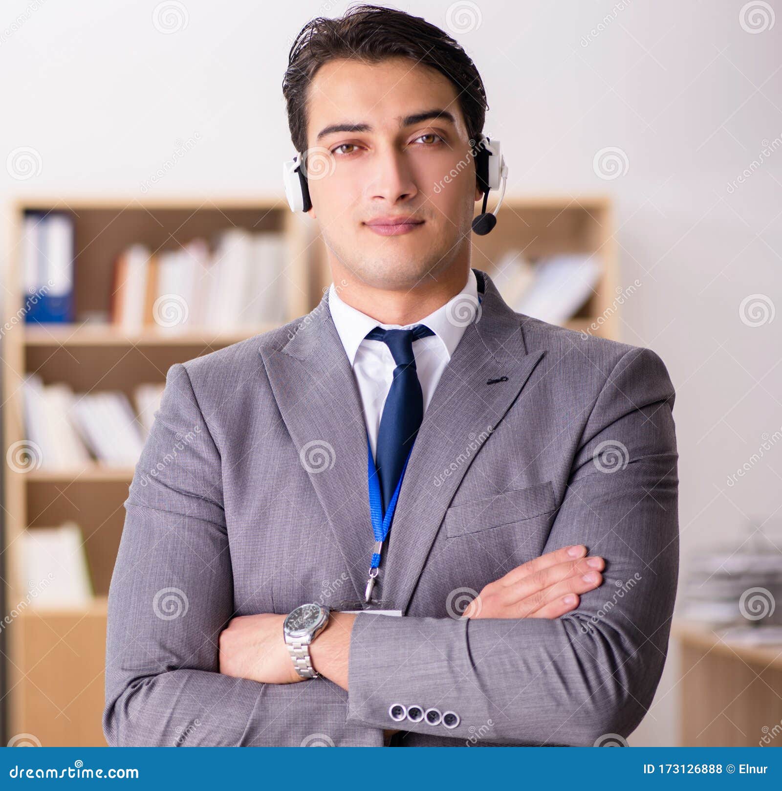 Handsome Customer Service Clerk with Headset Stock Photo - Image of ...