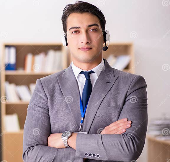Handsome Customer Service Clerk with Headset Stock Photo - Image of ...