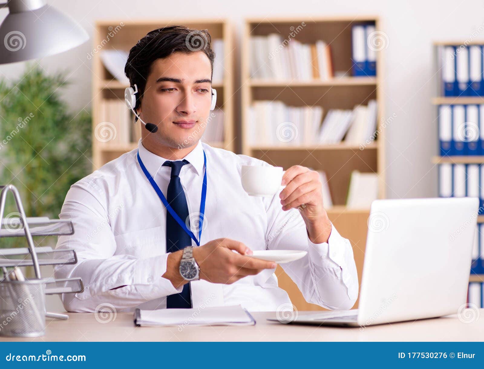 Handsome Customer Service Clerk with Headset Stock Photo - Image of ...