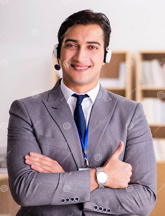 Handsome Customer Service Clerk with Headset Stock Photo - Image of ...