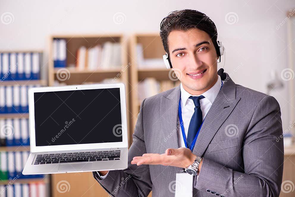The Handsome Customer Service Clerk with Headset Stock Image - Image of ...