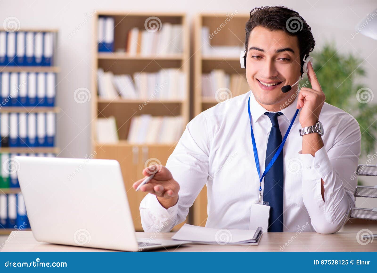 The Handsome Customer Service Clerk with Headset Stock Image - Image of ...