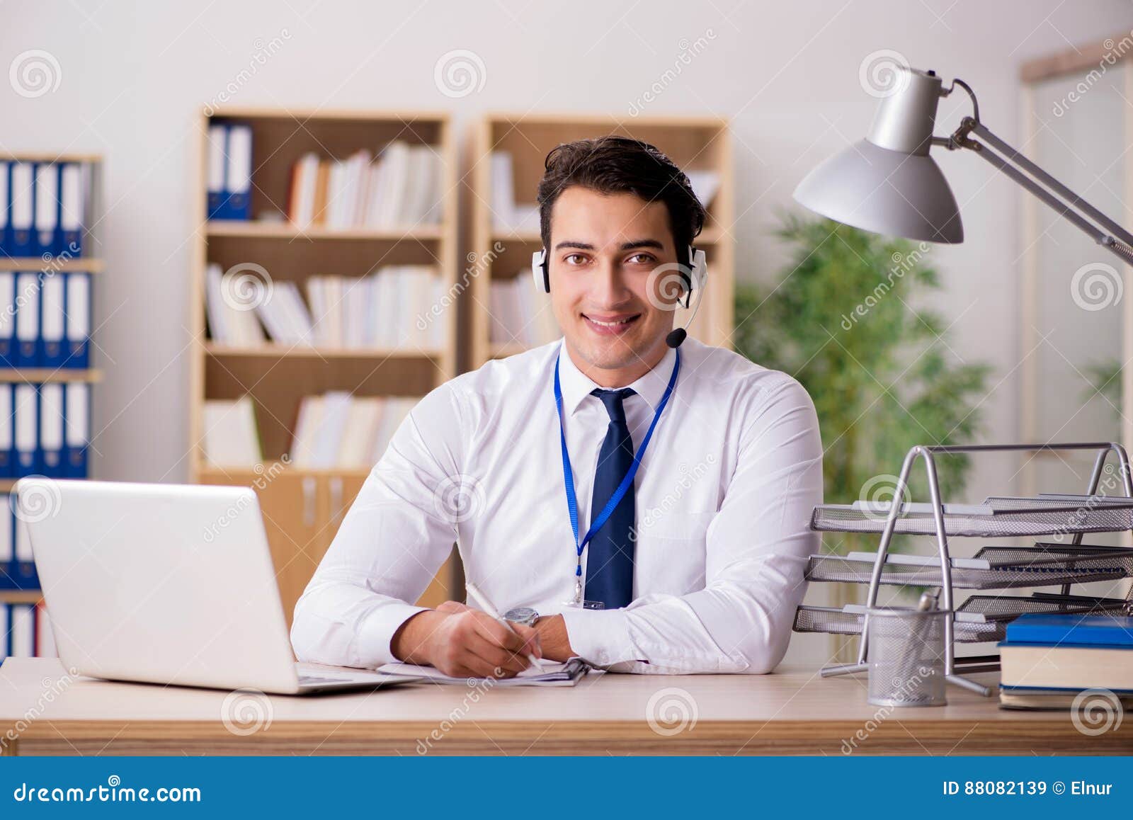 The Handsome Customer Service Clerk with Headset Stock Image - Image of ...
