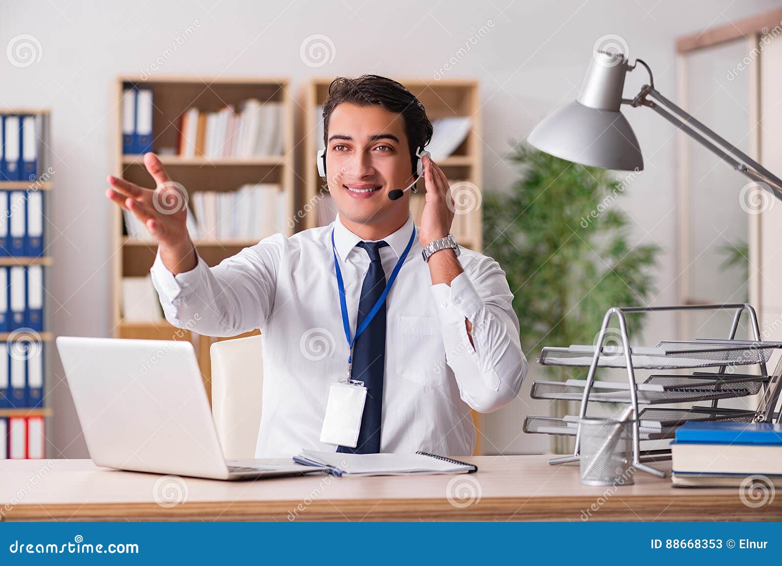 The Handsome Customer Service Clerk with Headset Stock Image - Image of ...